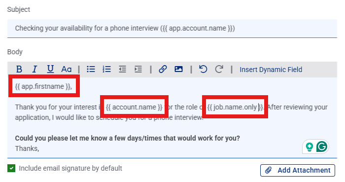 Using dynamic fields for message templates
